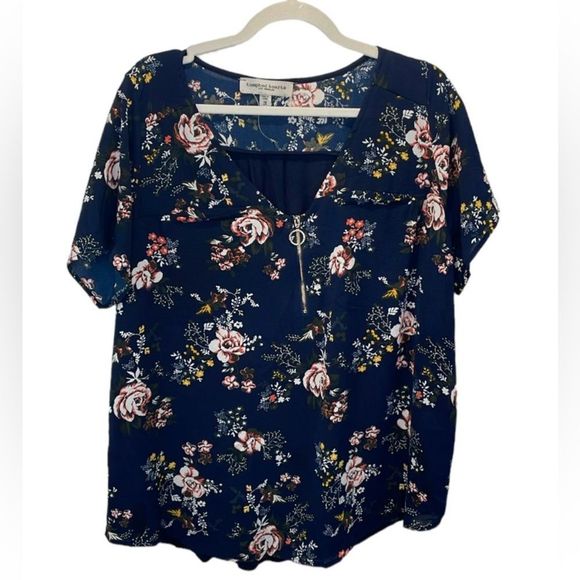 Tempted Hearts | Tops | Tempted Heartsfloral Print Short Sleeve Zipper ...